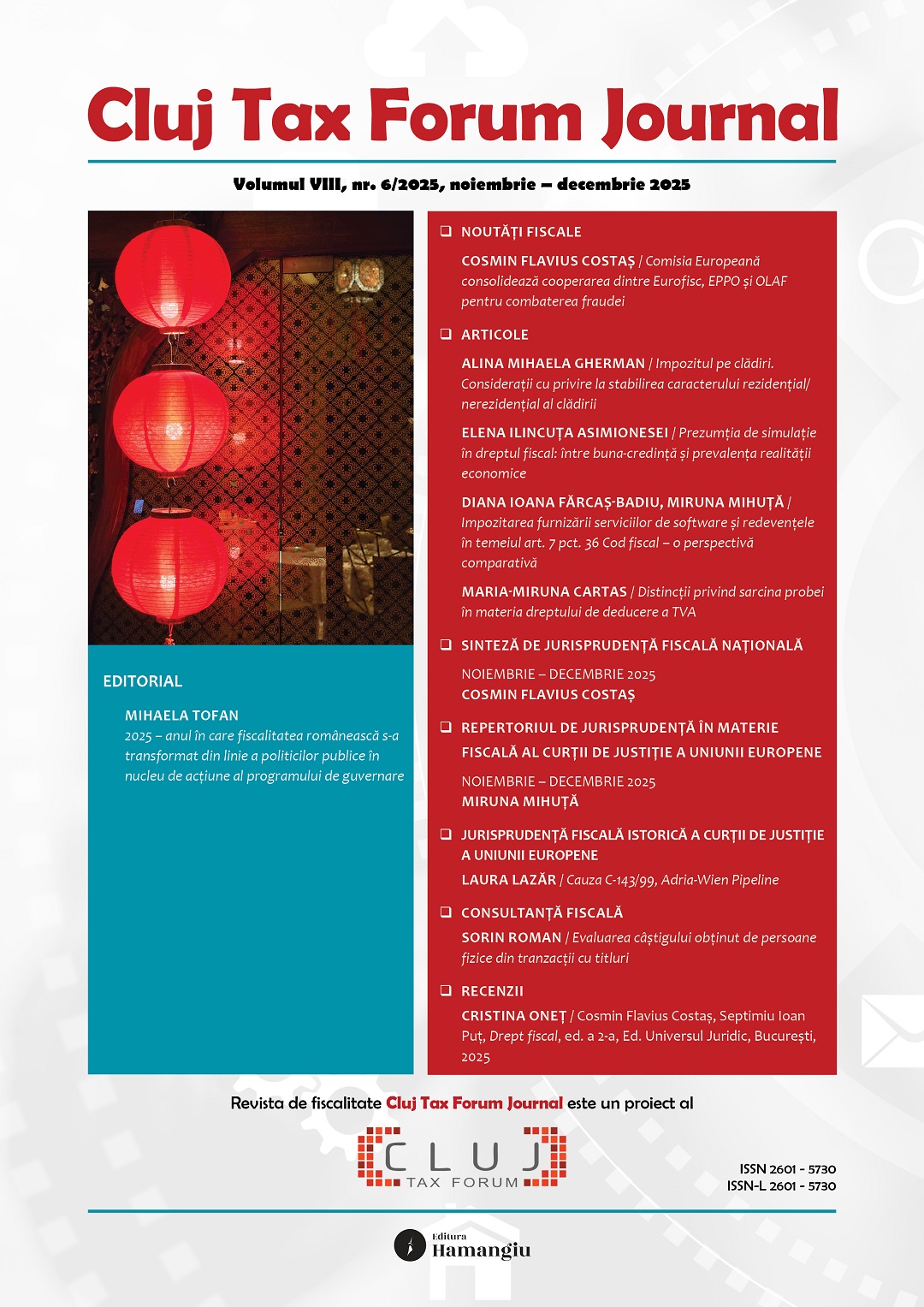 Cluj Tax Forum Journal concludes its eighth year of publication with ...